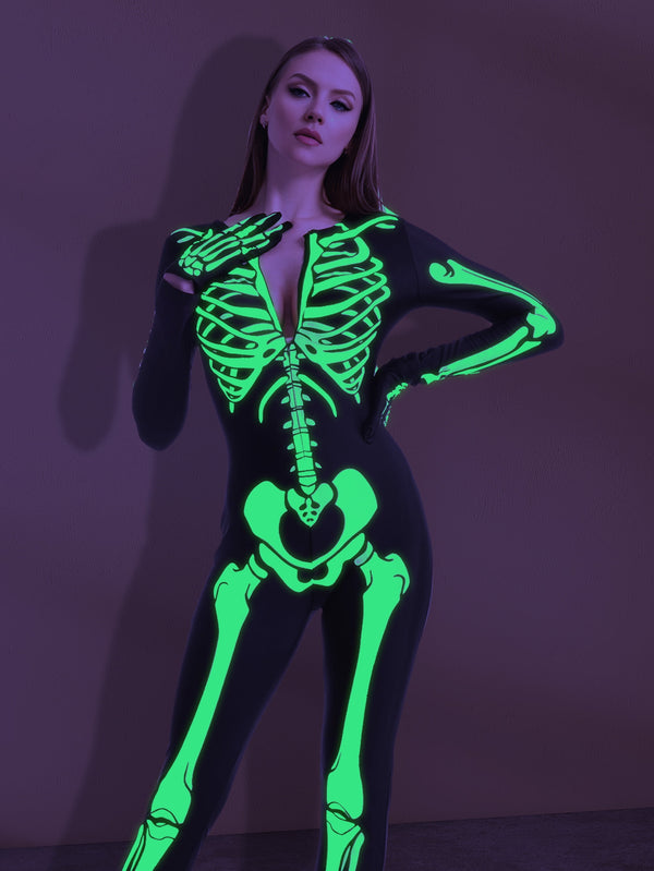 Glow in the Dark Skeleton Costume for Adults Women Halloween Dress up ...